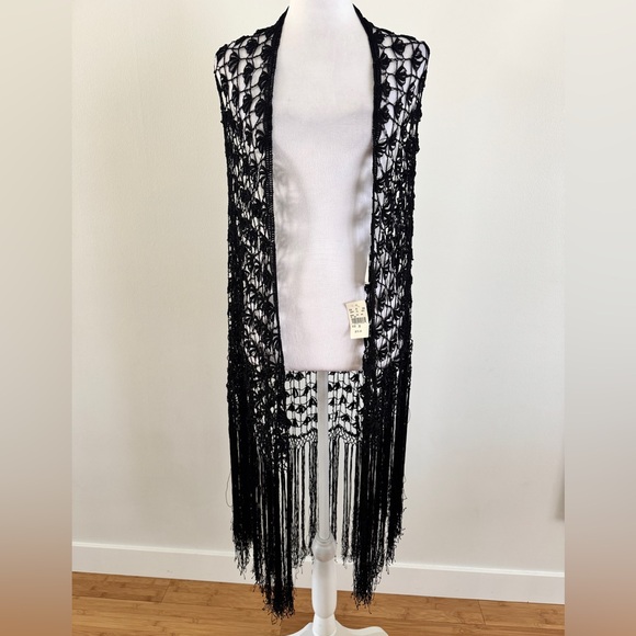 fabrikant | Accessories | New Vintage Black Crochet Net Shawl With ...